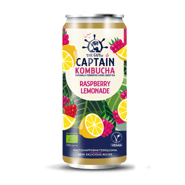 The Gutsy Captain Kombucha Raspberry Lemonade fermentoitu juoma LUOMU tölkki - Lejos